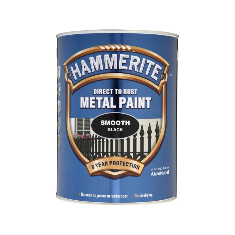 HAMMERITE SMOOTH FINISH BLACK 5LITRE - Winterstoke Decorators Supplies