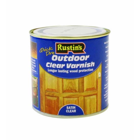 RUSTINS OUTDOOR CLEAR VARNISH SATIN 250ML - Winterstoke Decorators Supplies