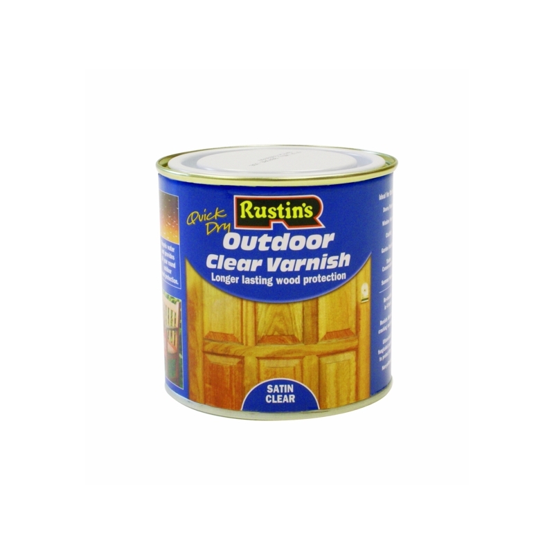 RUSTINS OUTDOOR CLEAR VARNISH SATIN 250ML - Winterstoke Decorators Supplies